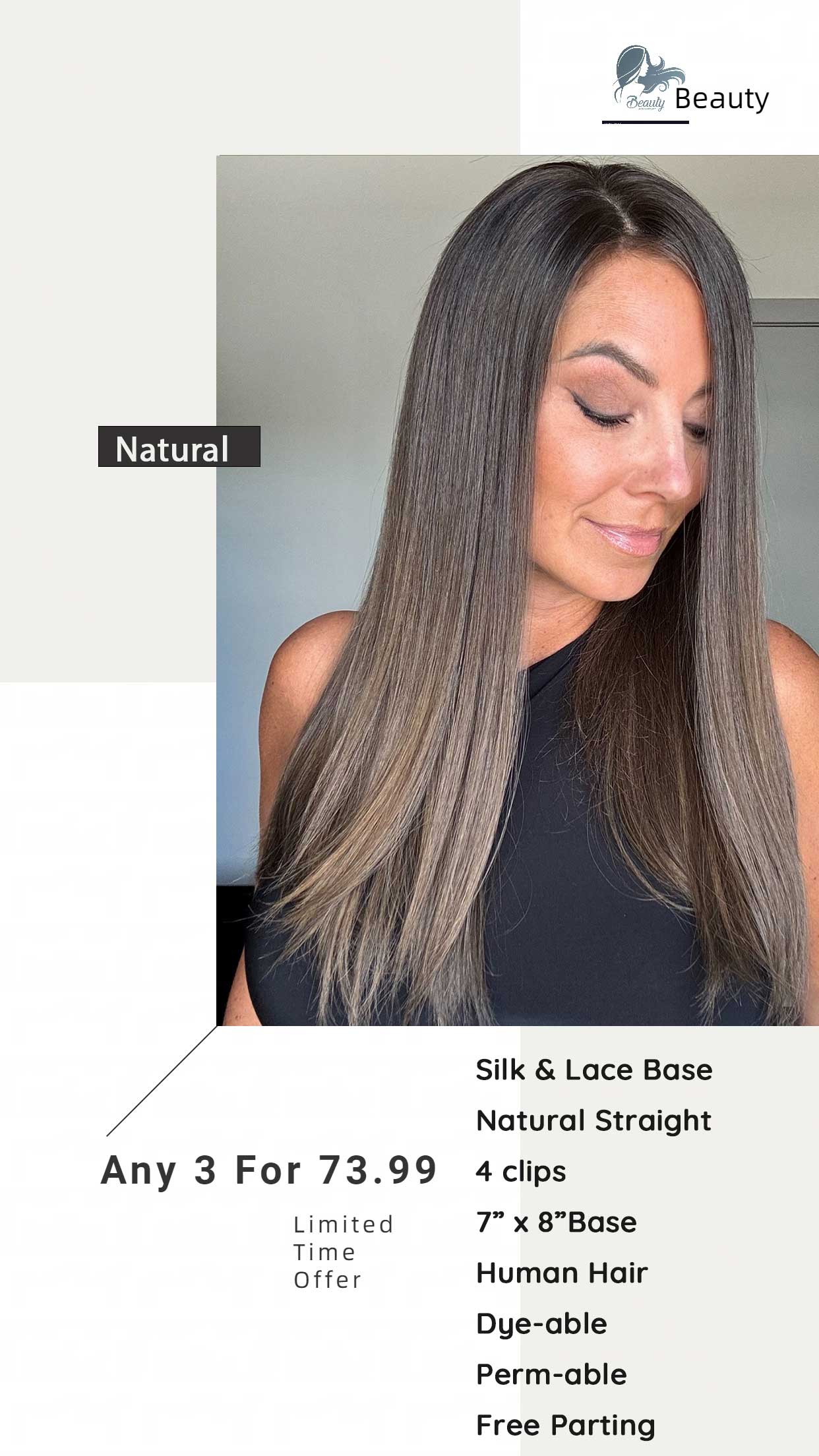 Natural Human Hair Topper - Silk Top Base Hair Topper - Straight Hair ...