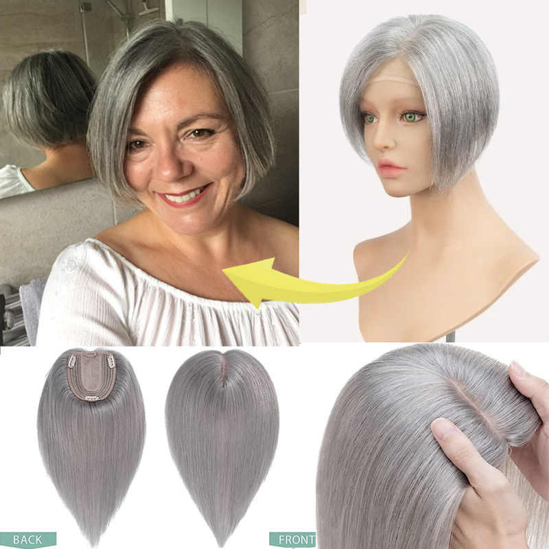 New Arrival Natural White Hair Topper Hairpiece with Bangs 8-12 inche